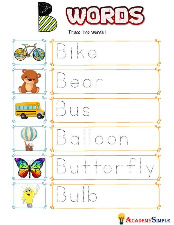 Word Tracing Worksheets For Kindergarten Kindergarten Word Tracing