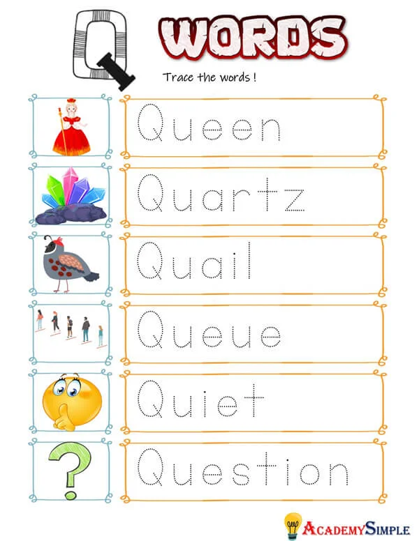 Q Words For Kindergarten