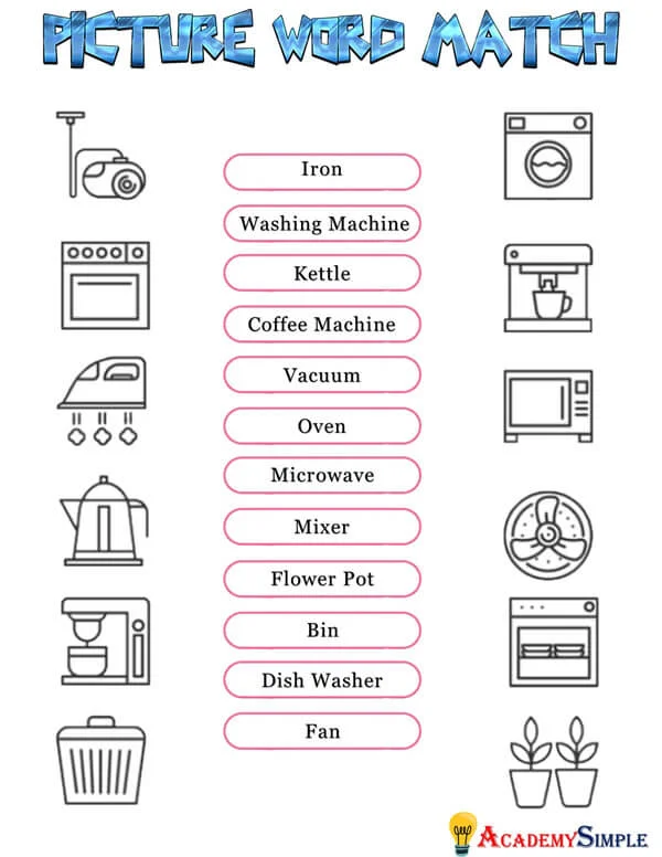 Matching Words To Pictures Worksheet