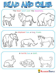 Reading, Read and Color Animals - Academy Simple