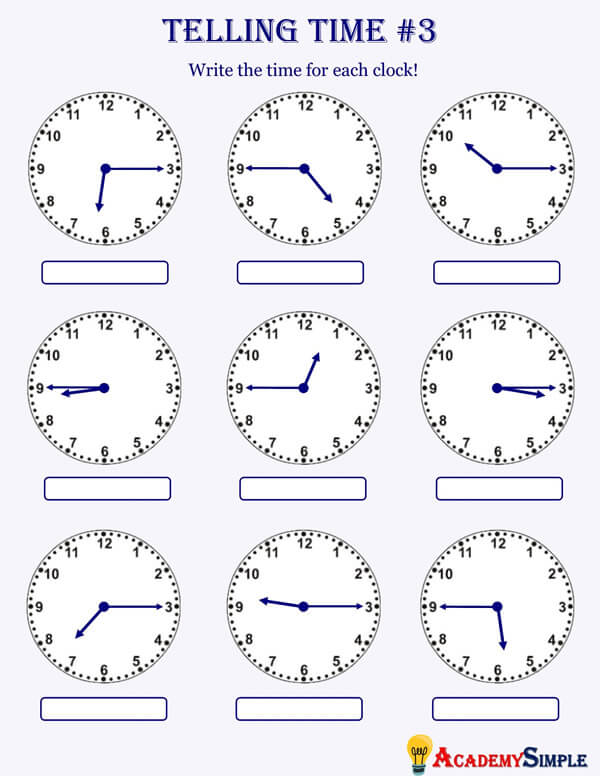 Clocks Telling The Time Worksheet 3 Academy Simple