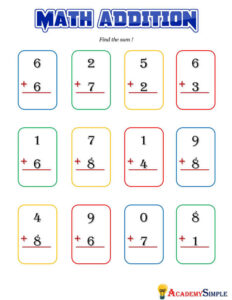 Single Digit Addition Worksheet and Online Quiz - Academy Simple