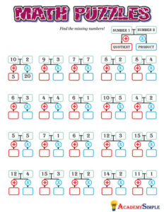 Math Puzzle, Division and Multiplication Worksheet - Academy Simple