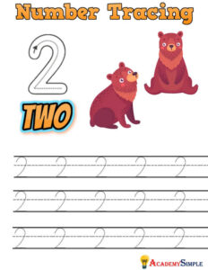 Number Tracing Worksheet, Trace the Number 2 - Academy Simple