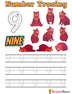 Number Tracing Worksheet, Trace the Number 9 - Academy Simple