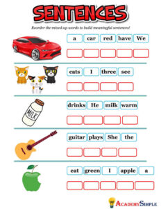 Scrambled Sentences Worksheet #1 - Academy Simple