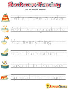 English Writing, Sentence Tracing Worksheets- Making a Cake - Academy ...