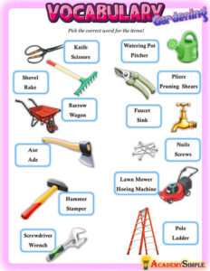 Words and Vocabulary Worksheet - Gardening - Academy Simple