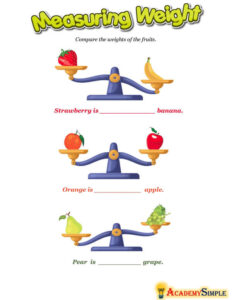 Math, Weight Measurement Worksheet- Fruits #2 - Academy Simple