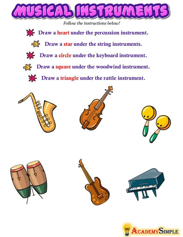 Percussion Worksheets Music Instrument Families