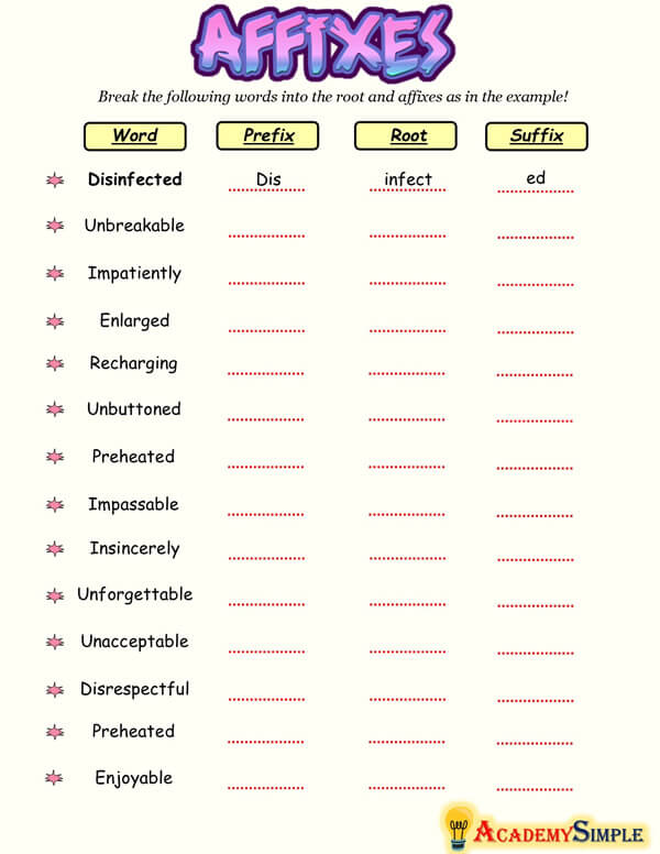English Grammar, Affixes Worksheet - Academy Simple