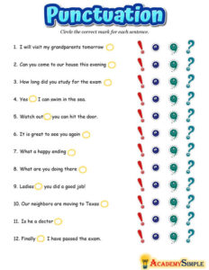 English Grammar, Punctuation Worksheet #2 - Period, Comma, Question ...