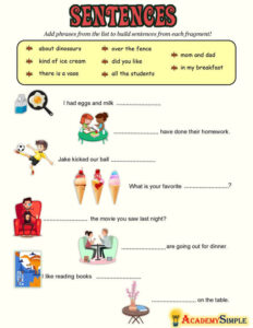 English Grammar, Simple Sentences Worksheet #1 - Academy Simple