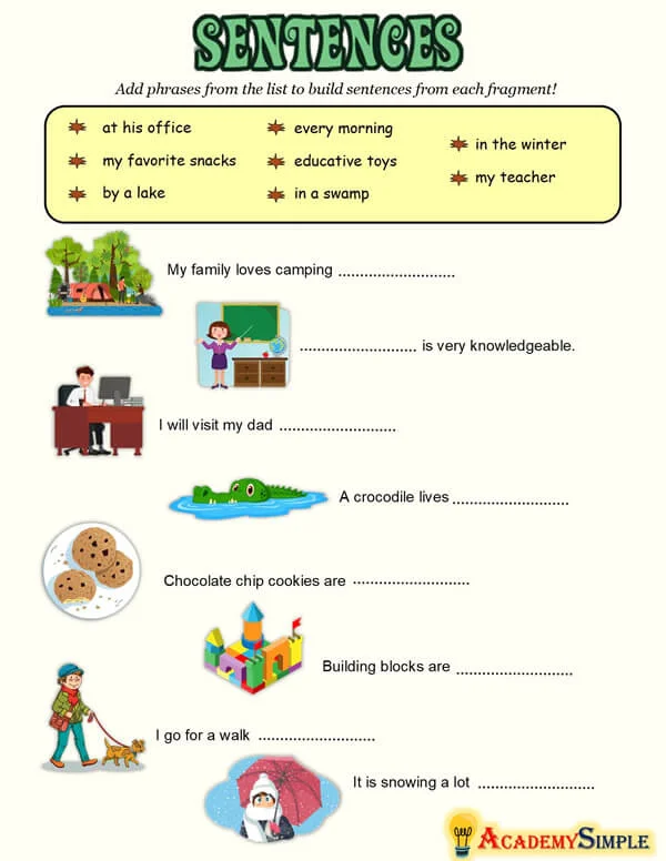 Simple Sentences Worksheet