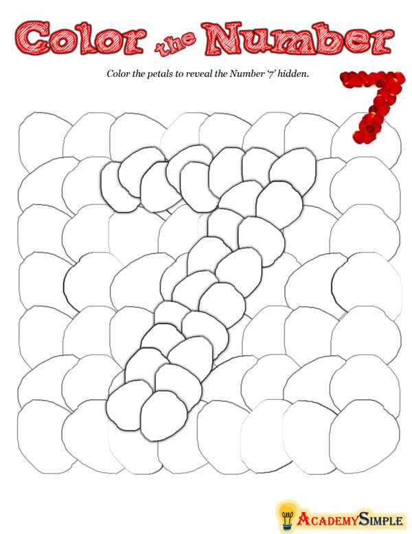 Math Worksheets, Coloring Numbers- Color the Number 7 - Academy Simple