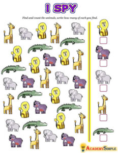Visual Perception, I Spy- Find and Count Worksheet #4 - Academy Simple