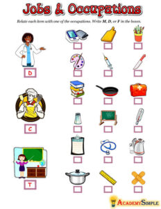 Jobs and Occupations- Matching Worksheet #3 - Academy Simple