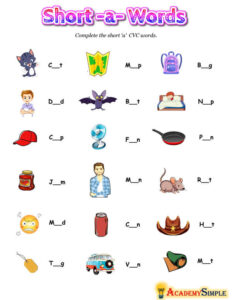 Phonics, Vowels Worksheets- Short 'a' Vowel - Academy Simple