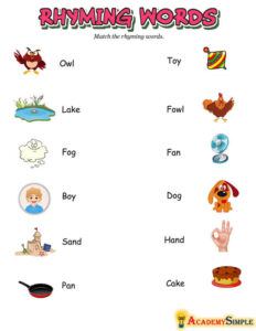 Phonics Worksheets, Matching Rhyming Words #2 - Academy Simple