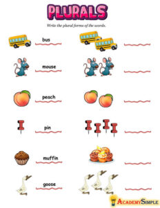 English Grammar, Singular/ Plural Nouns Worksheet #4 - Academy Simple