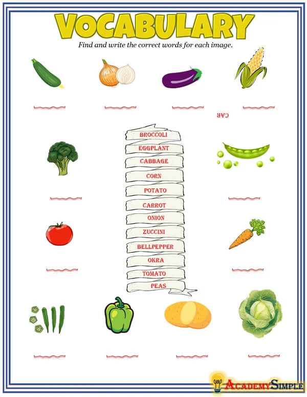 Vegetables English Vocabulary List With Pictures