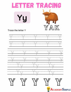 Letter Tracing Worksheet – Trace the Letter Y - Academy Simple