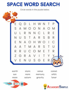 Word Search Activity- Space and Planets #2 - Academy Simple