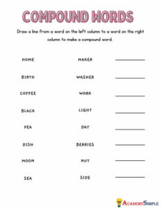 English Worksheets – Vocabulary, Compound Words #5 - Academy Simple