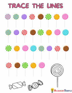 Tracing Practice Worksheet - Trace the Lollipop Sticks - Straight Lines ...
