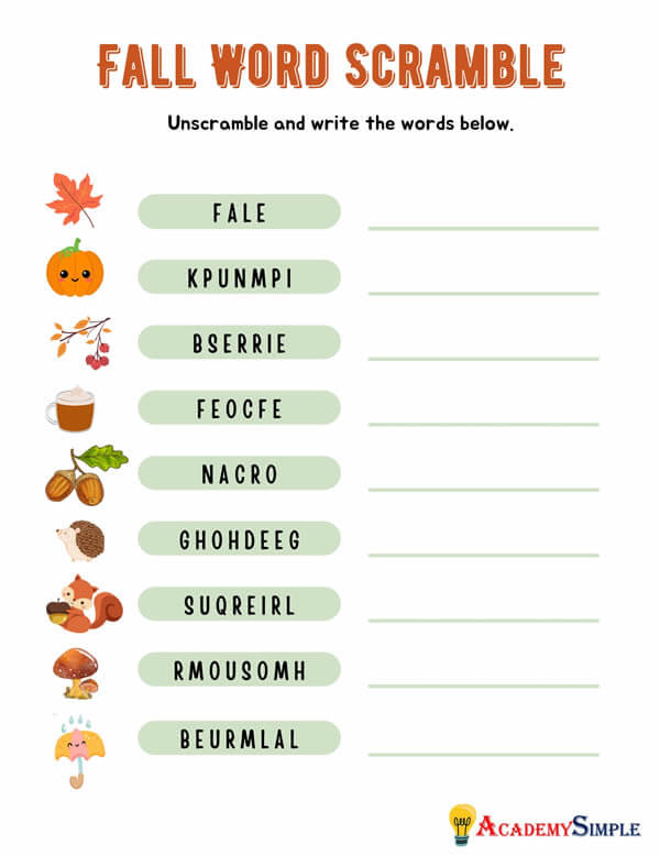 Scrambled Words For Kids