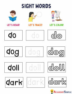 Reading Tracing and Coloring Sight Words - Sight Words with the Letter ...