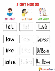 Reading Tracing and Coloring Sight Words – Sight Words with the Letter ...