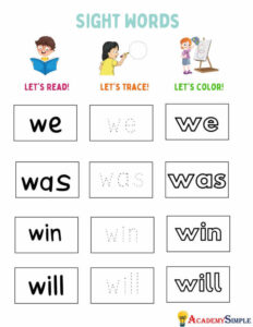 Reading Tracing and Coloring Sight Words – Sight Words with the Letter ...