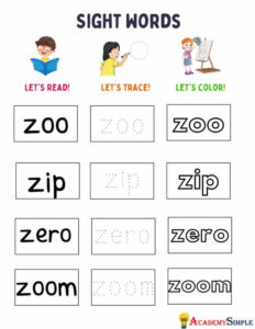 Reading Tracing and Coloring Sight Words – Sight Words with the Letter ...