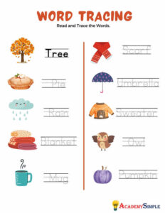 Words and Vocabulary Worksheets, Trace the Words - Fall - Academy Simple