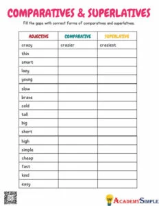 Grammar Practice Worksheets Comparatives And Superlatives