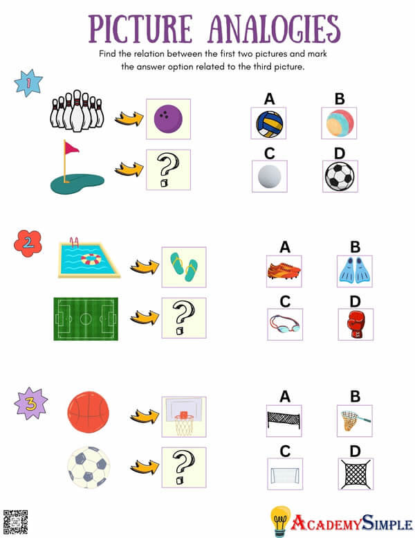 Printable Math Brain Teasers, Picture Analogies #2 - Academy Simple