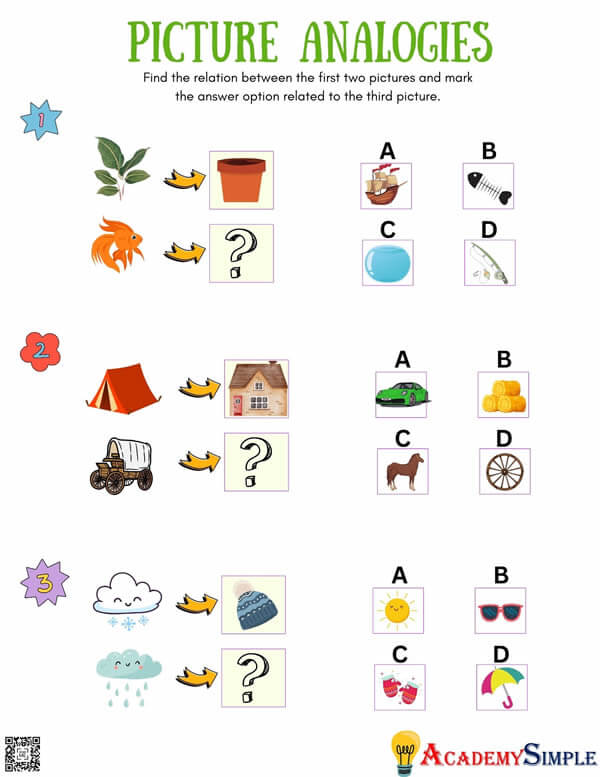 Printable Math Brain Teasers, Picture Analogies #6 - Academy Simple