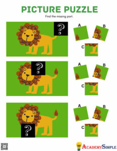 Picture Puzzle Worksheet - Lion - Academy Simple