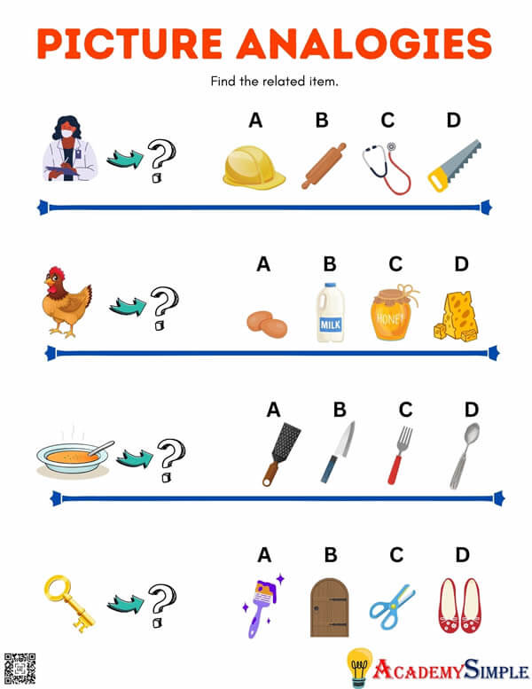 Printable Math Brain Teasers, Picture Analogies #9 - Academy Simple