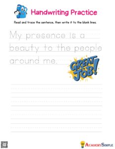 Sentence Tracing Worksheet, Handwriting Practice #5 - Academy Simple