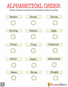 Words in Alphabetical Order Worksheet with Answers - Academy Simple