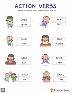 English Action Verbs Worksheet with Answers - Academy Simple