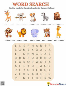 Word Search Puzzles - Animals - Academy Simple