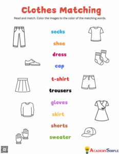 Vocabulary Activity - Clothes Matching - Academy Simple